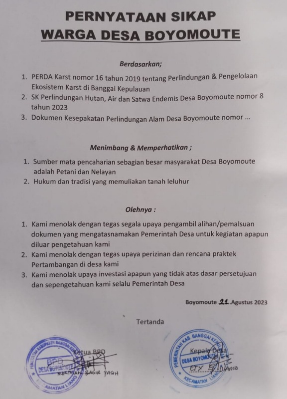 Pemdes Boyomoute dan Balayon Nyatakan Sikap Tolak Tambang Batu Gamping ...